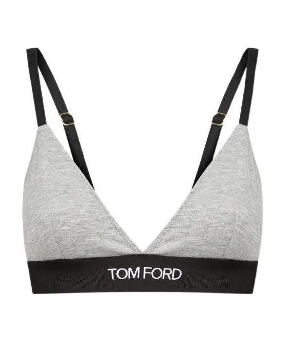 TOM FORD Logo Intarsia Waistband Bra - Gray