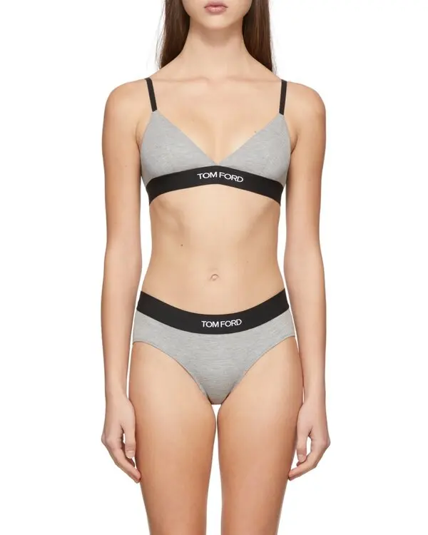TOM FORD Logo Intarsia Waistband Bra - Gray