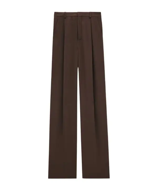 Saint Laurent High Waist Straight Leg Trousers - Chocolate-colored
