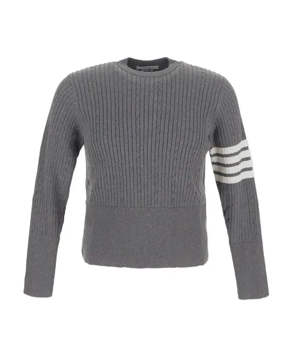 Thom Browne 4-bar Stripe Crewneck Jumper - Light Gray
