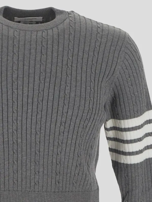 Thom Browne 4-bar Stripe Crewneck Jumper - Light Gray