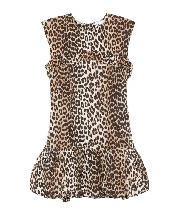 GANNI Printed Peplum Hem Mini Dress
