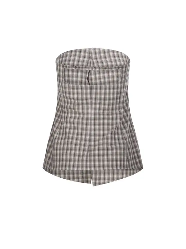 Nanushka Brites Checked Strapless Top - Gray