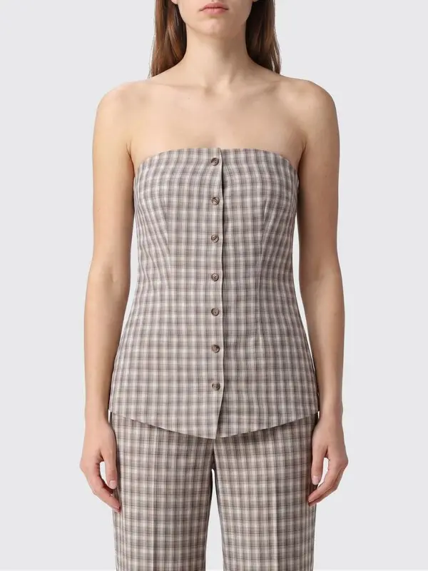 Nanushka Brites Checked Strapless Top - Gray