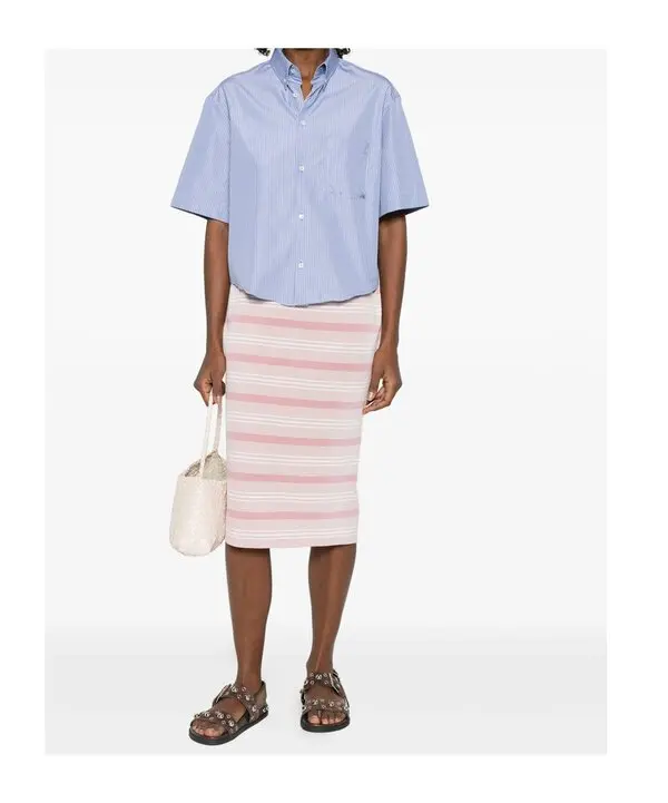 Prada Striped Jersey Knitted Skirt With Logo Detail - No