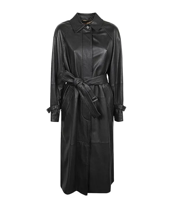 Max Mara Bellico Belted Leather Trench Coat