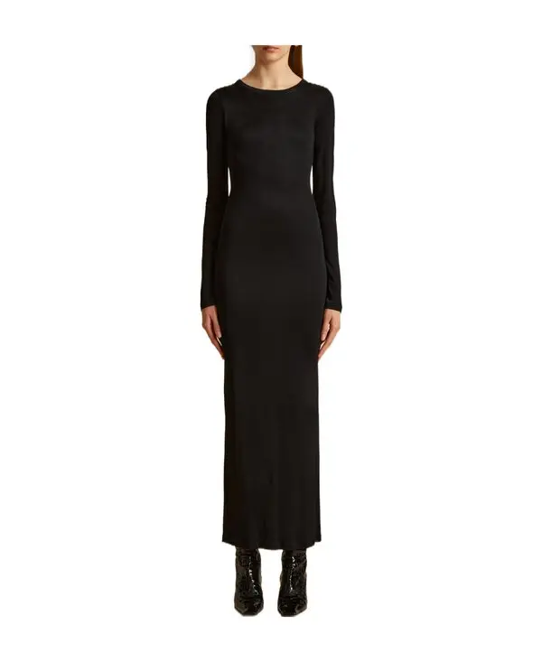Khaite Long-sleeved Round-neck Ribbed Maxi Dress