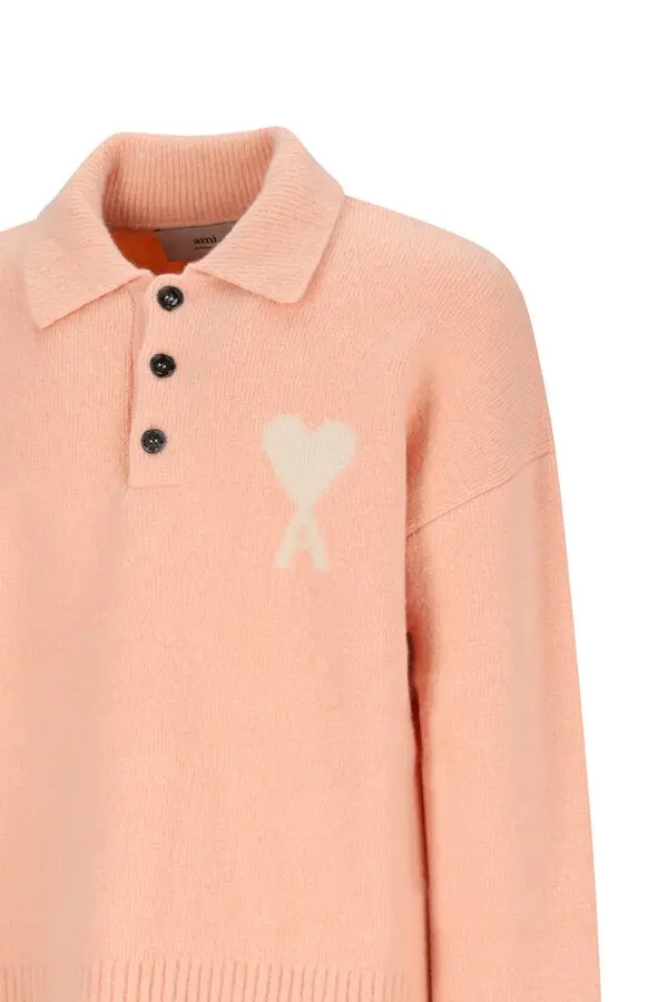 AMI Paris De Coeur Intarsia Knitted Jumper - Nude