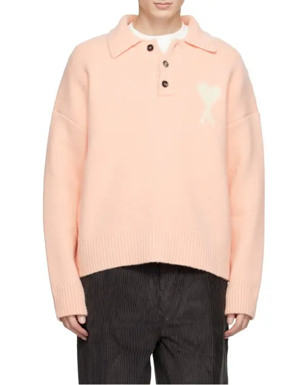 AMI Paris De Coeur Intarsia Knitted Jumper - Nude