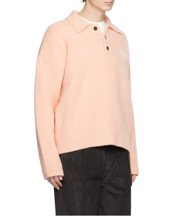 AMI Paris De Coeur Intarsia Knitted Jumper - Nude