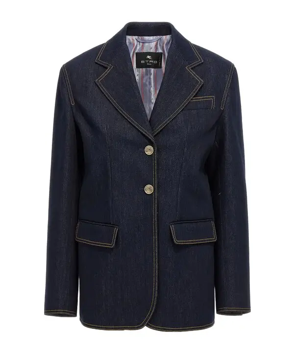 Etro Single-breasted Long-sleeved Denim Blazer