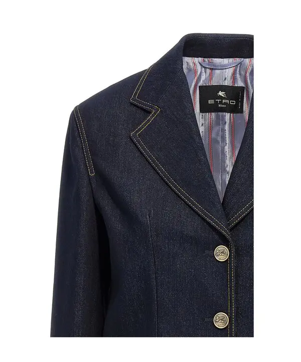 Etro Single-breasted Long-sleeved Denim Blazer