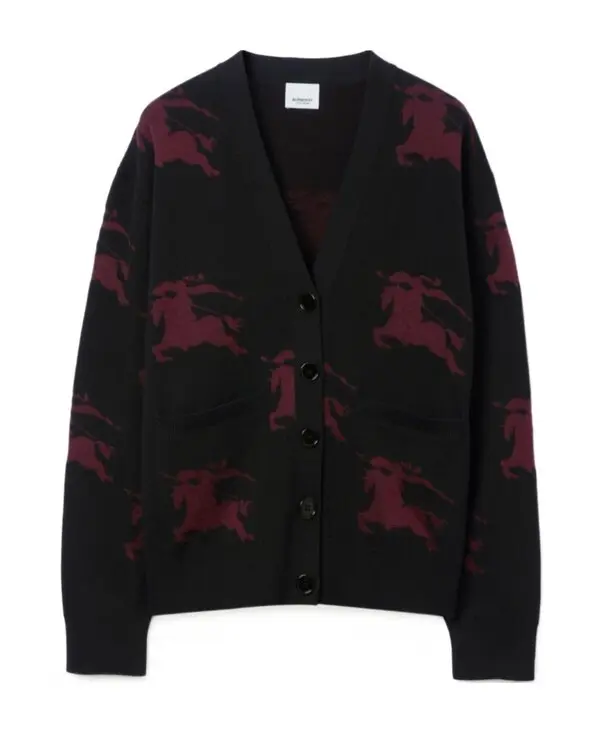 Burberry Logo Jacquard Buttoned Cardigan - Black/bordeaux Red