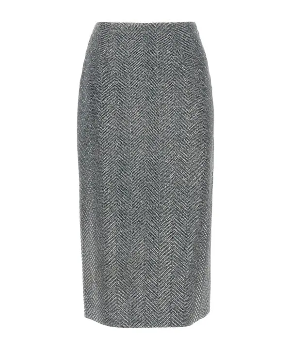 Ermanno Scervino Herringbone Patterned Midi Skirt With Rhinestone Embellishment - Gray