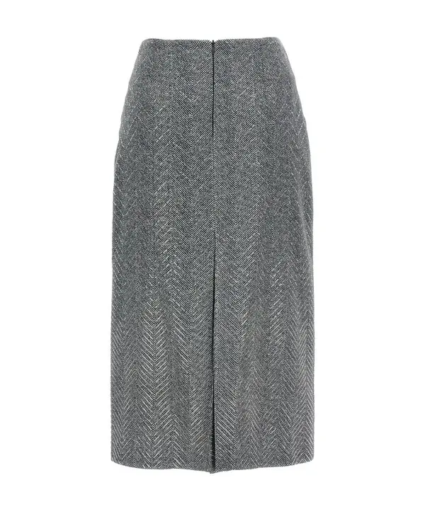 Ermanno Scervino Herringbone Patterned Midi Skirt With Rhinestone Embellishment