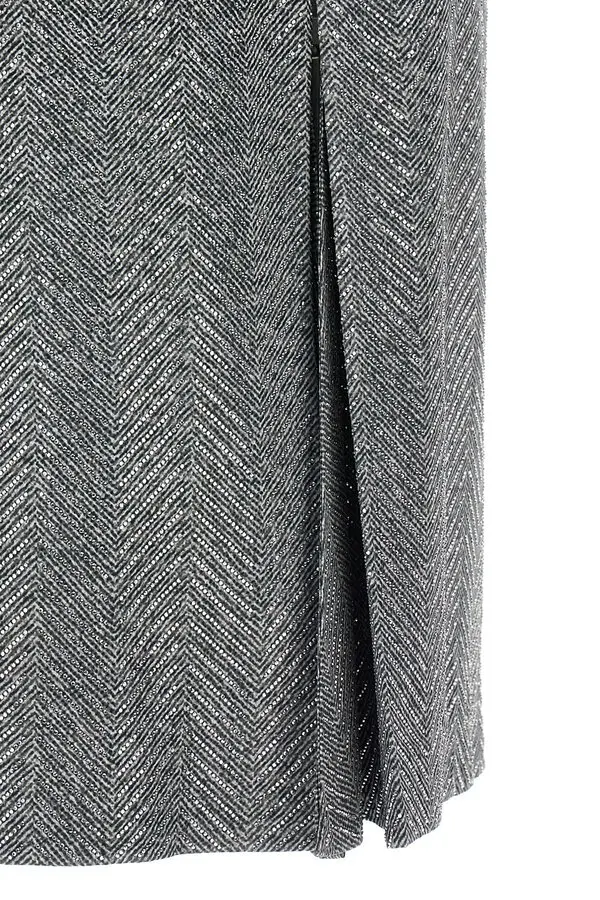Ermanno Scervino Herringbone Patterned Midi Skirt With Rhinestone Embellishment