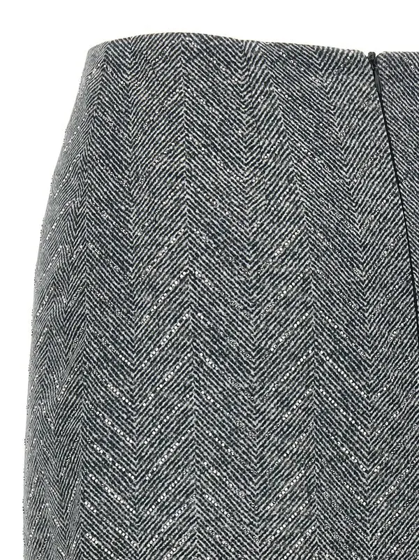 Ermanno Scervino Herringbone Patterned Midi Skirt With Rhinestone Embellishment
