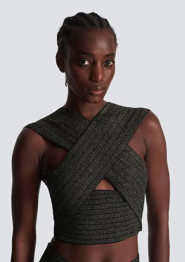 Balmain Striped Knit Sleeveless Top With Back Zipper