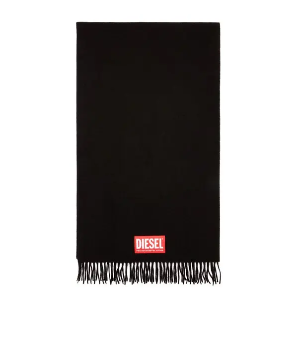 DIESEL® Logo-label Fringed Scarf - Black
