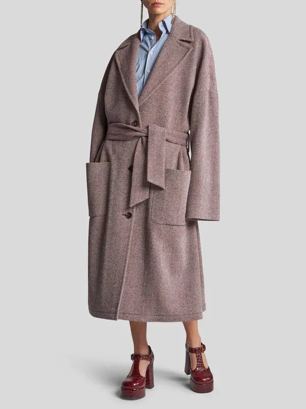 Etro Belted Drop Shoulder Coat - Brown