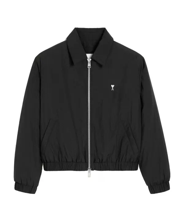 Ami Long-sleeved Zip-up Jacket With Logo Detail - Black