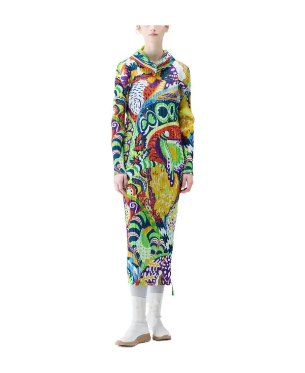 PLEATS PLEASE BY ISSEY MIYAKE Graphic Printed Pleated Midi Dress