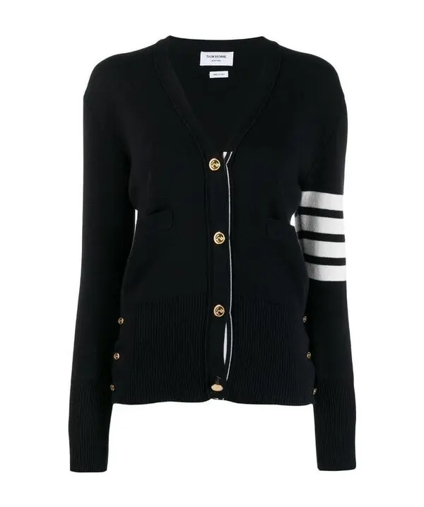 Thom Browne 4-bar Stripe V-neck Cardigan - Navy Blue
