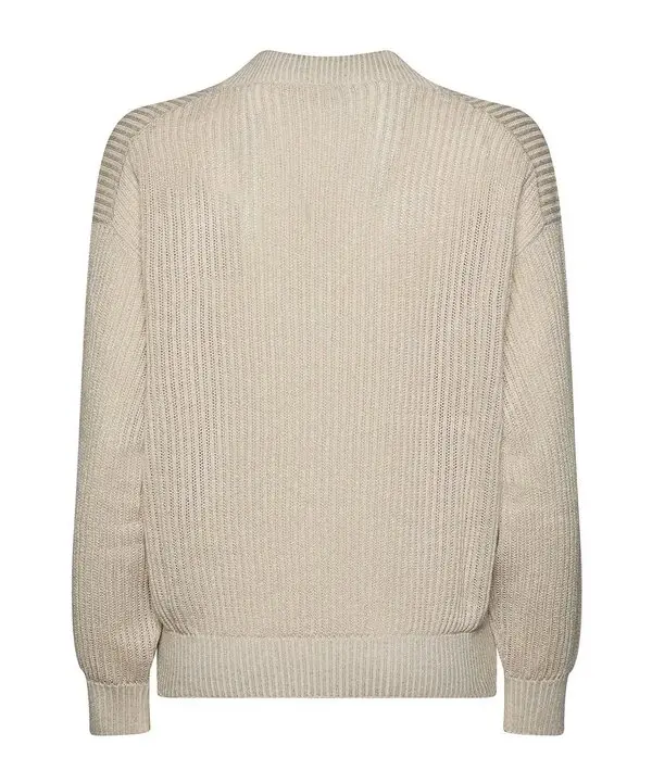Brunello Cucinelli V-neck Ribbed Long Sleeve Sweater - No