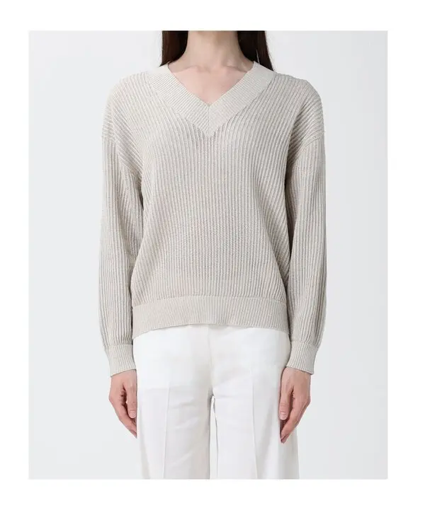 Brunello Cucinelli V-neck Ribbed Long Sleeve Sweater - No