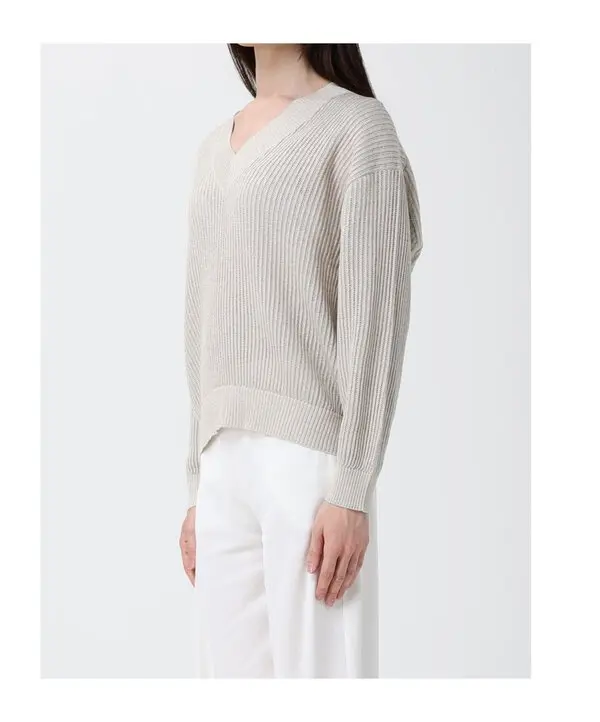 Brunello Cucinelli V-neck Ribbed Long Sleeve Sweater - No