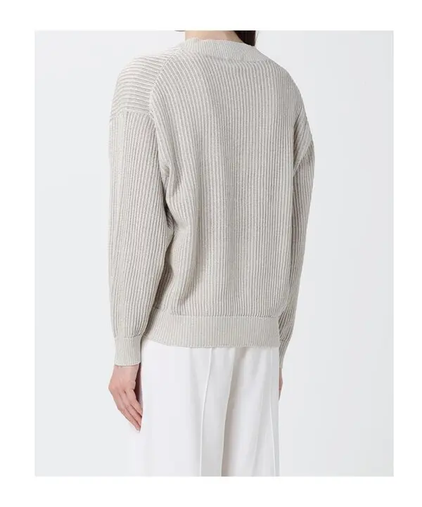 Brunello Cucinelli V-neck Ribbed Long Sleeve Sweater - No