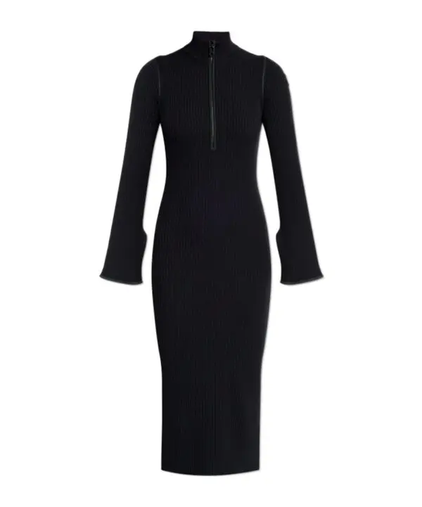 Moncler Half-zip Ribbed-knit Midi Dress - Black