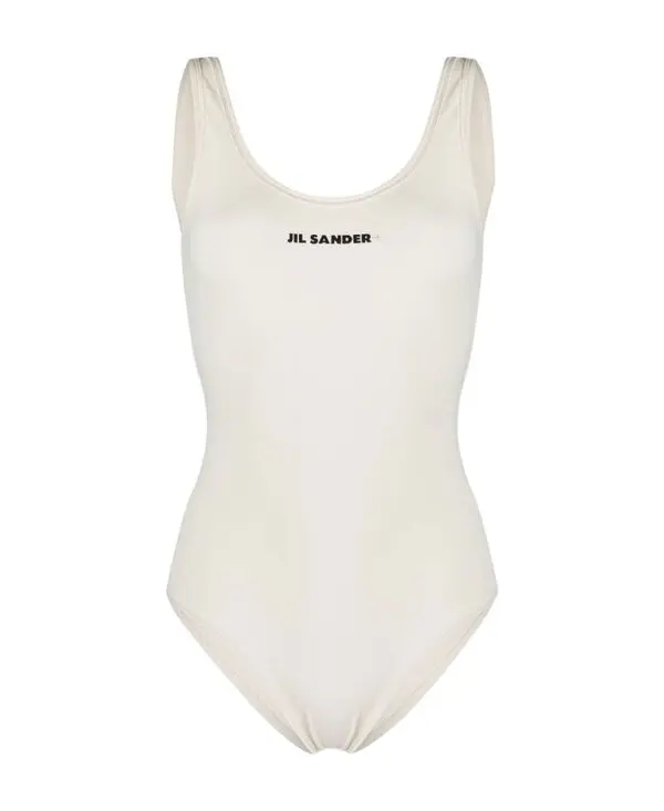 JIL SANDER Logo Printed One-piece Swimsuit - White