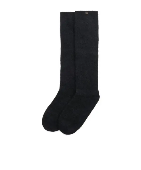 Valentino Garavani Knee High Socks With Logo Plaque - Black