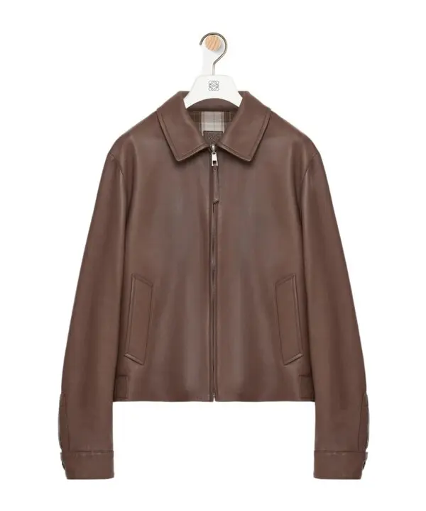 Loewe Zip-up Reversible Leather Jacket With Check Pattern - Taupe