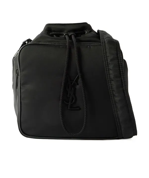 Saint Laurent Logo Plaque Drawstring Shoulder Bag - Black