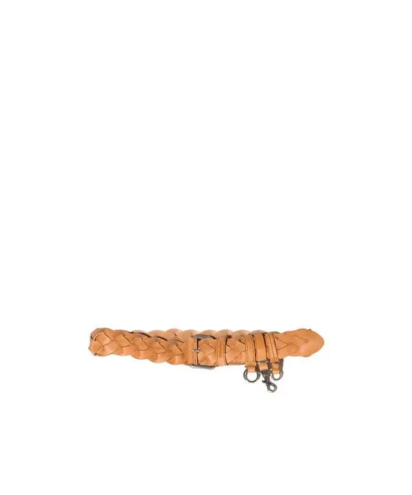 Miu Miu Braided Leather Belt With Buckle And Key Ring - Brown