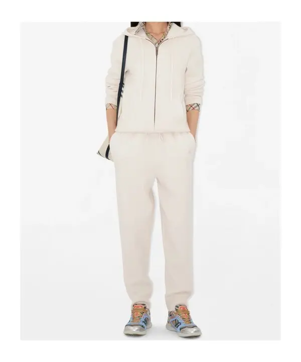Burberry Logo Embroidered Tapered Knitted Trousers - Chalk