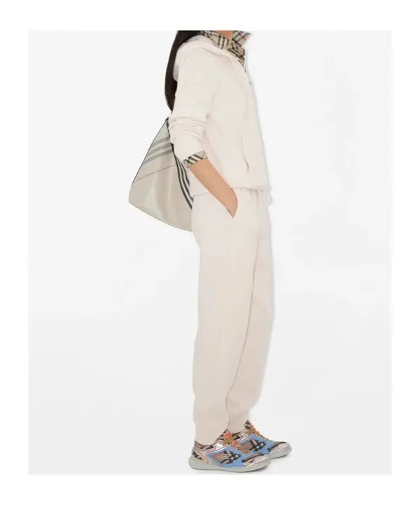 Burberry Logo Embroidered Tapered Knitted Trousers - Chalk