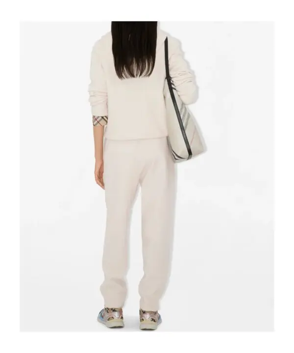 Burberry Logo Embroidered Tapered Knitted Trousers - Chalk