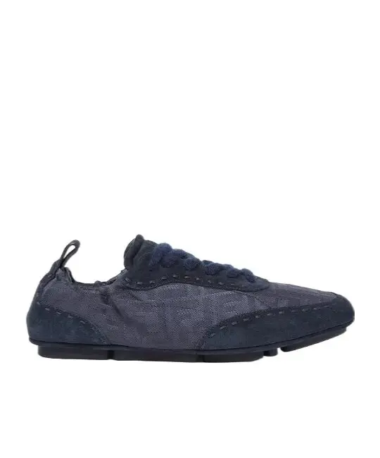 Fendi Fit Lace-up Sneakers In Ff Nylon And Suede - Blue