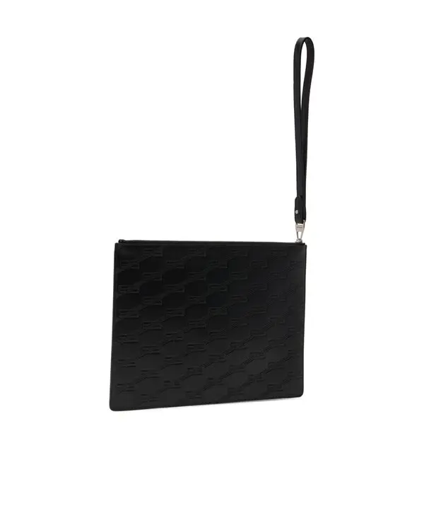 Balenciaga Monogram Embossed Clutch Bag With Wrist Strap