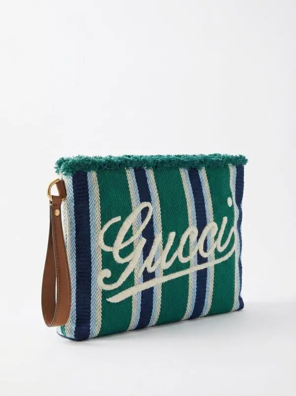 Gucci Large Embroidered Canvas Pouch - Green