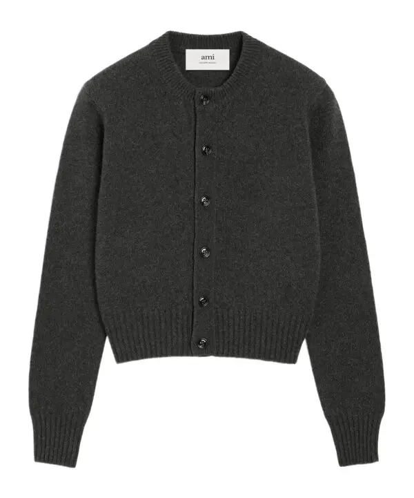 AMI Paris Heart Embroidered Cashmere Cardigan - No