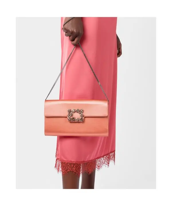 ROGER VIVIER Embellished Satin Clutch Bag - Pink