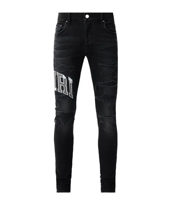Amiri Logo Patch Distressed Skinny Jeans - Black