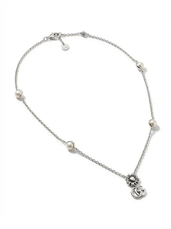 Gucci Sterling Silver Gg Marmont Flower Pendant Necklace - Gray