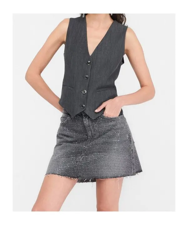 Liu Jo V-neck Buttoned Denim Gilet With Back Strap And Welt Pockets