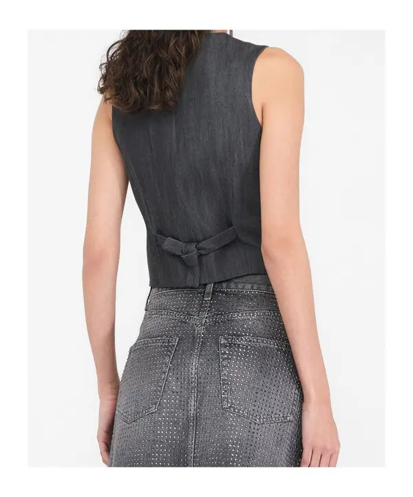 Liu Jo V-neck Buttoned Denim Gilet With Back Strap And Welt Pockets