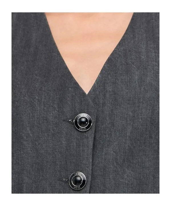Liu Jo V-neck Buttoned Denim Gilet With Back Strap And Welt Pockets